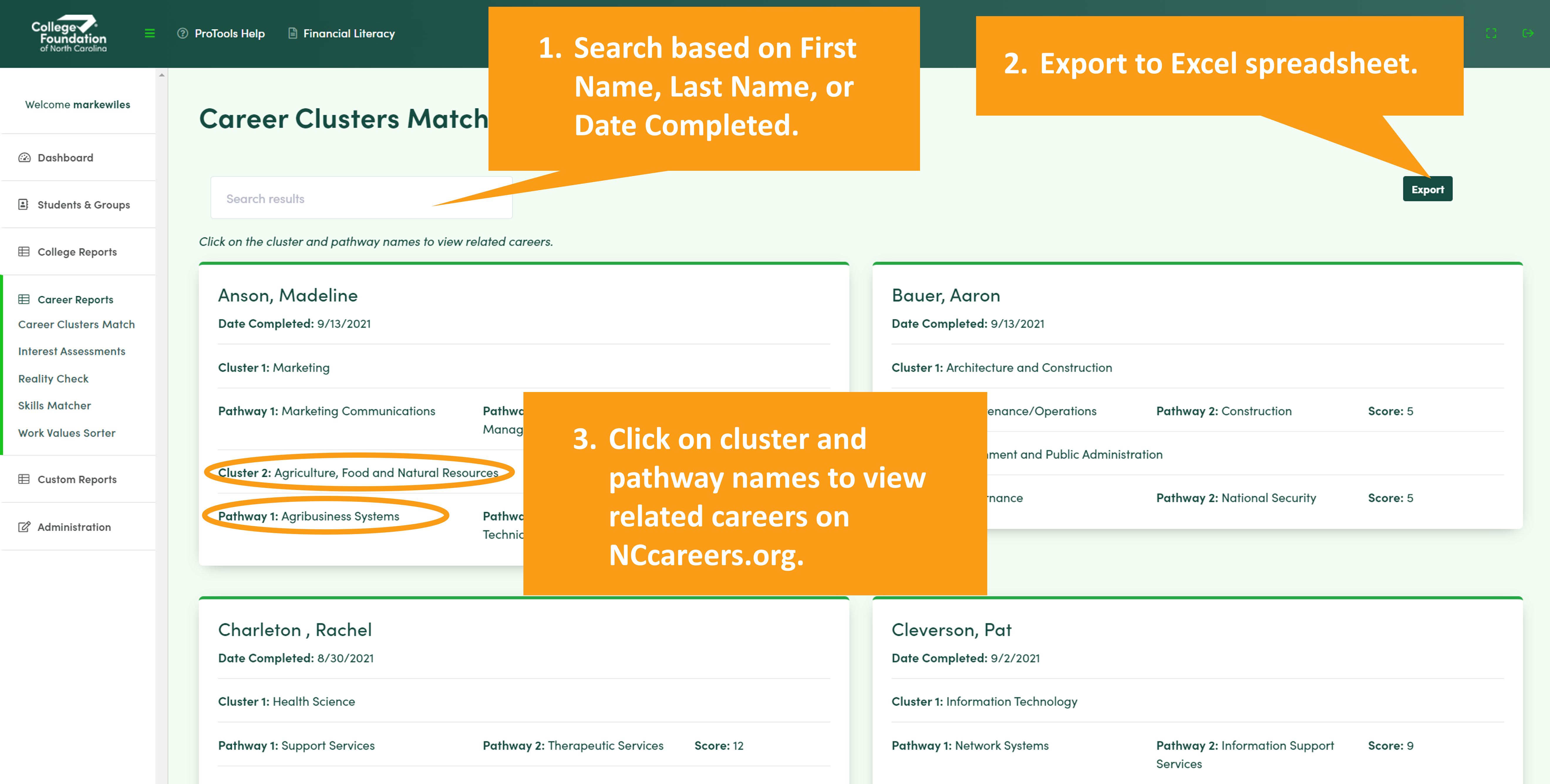 Career Cluster Match CFNC ProTools Help